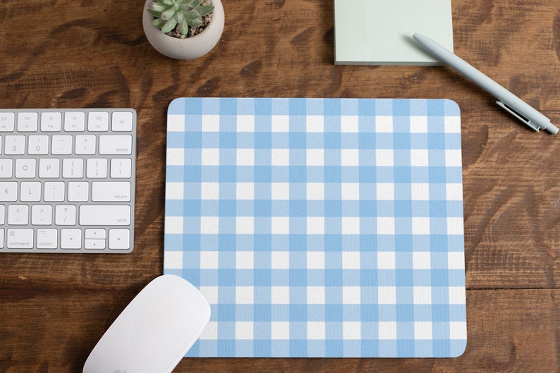 Baby Blue and White Gingham Print Mouse Pad, Computer Accessories ...