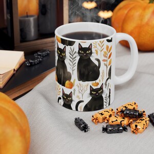 Black Cat Coffee Mug, Farmhouse, Fall Coffee Cup, Pumpkins, Halloween ...