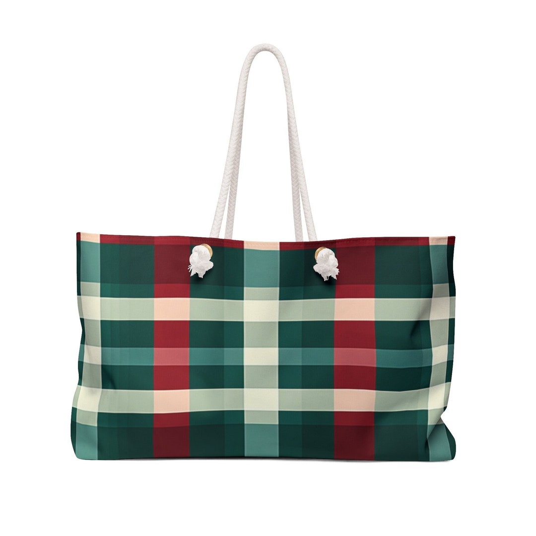 Christmas Tote Bag, Carry on Luggage, Tartan, Plaid, Overnight Bag ...