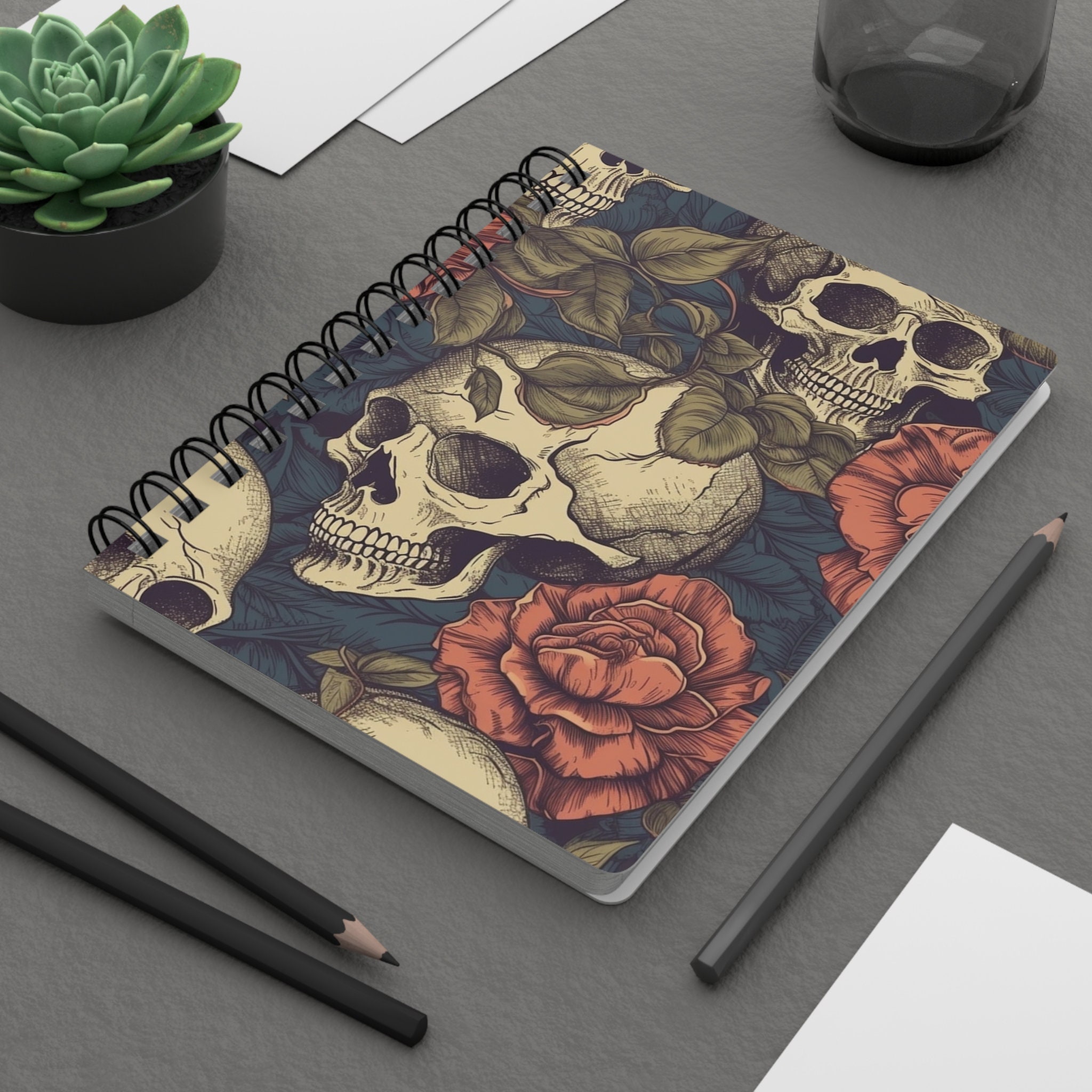 Skulls and Roses Spiral Bound Journal, Goth Gifts, Diary, Planner ...
