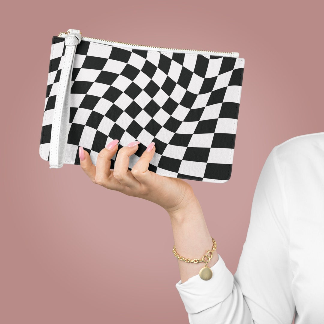 Black Checkerboard Wristlet, Phone Wallet, Faux Leather Wallet, Gifts ...