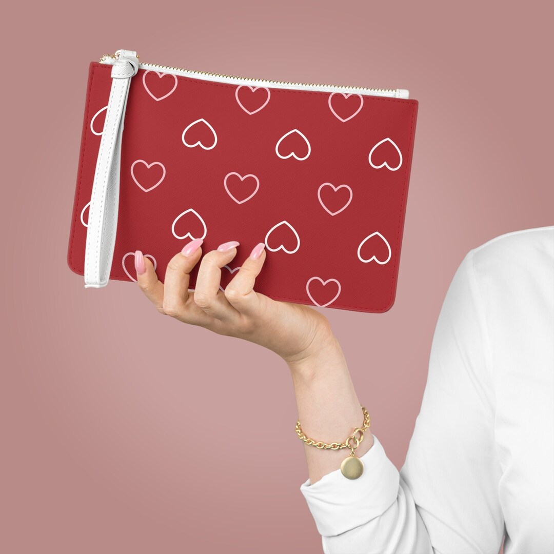 Red Valentine Wallet, Wristlet, Hearts, Faux Leather Wallet, Zipped ...