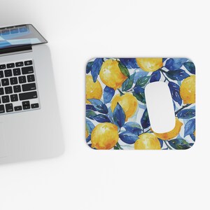 Amalfi Lemon Mouse Pad, Preppy Decor, Watercolors, Mousepad, Leaf Print ...
