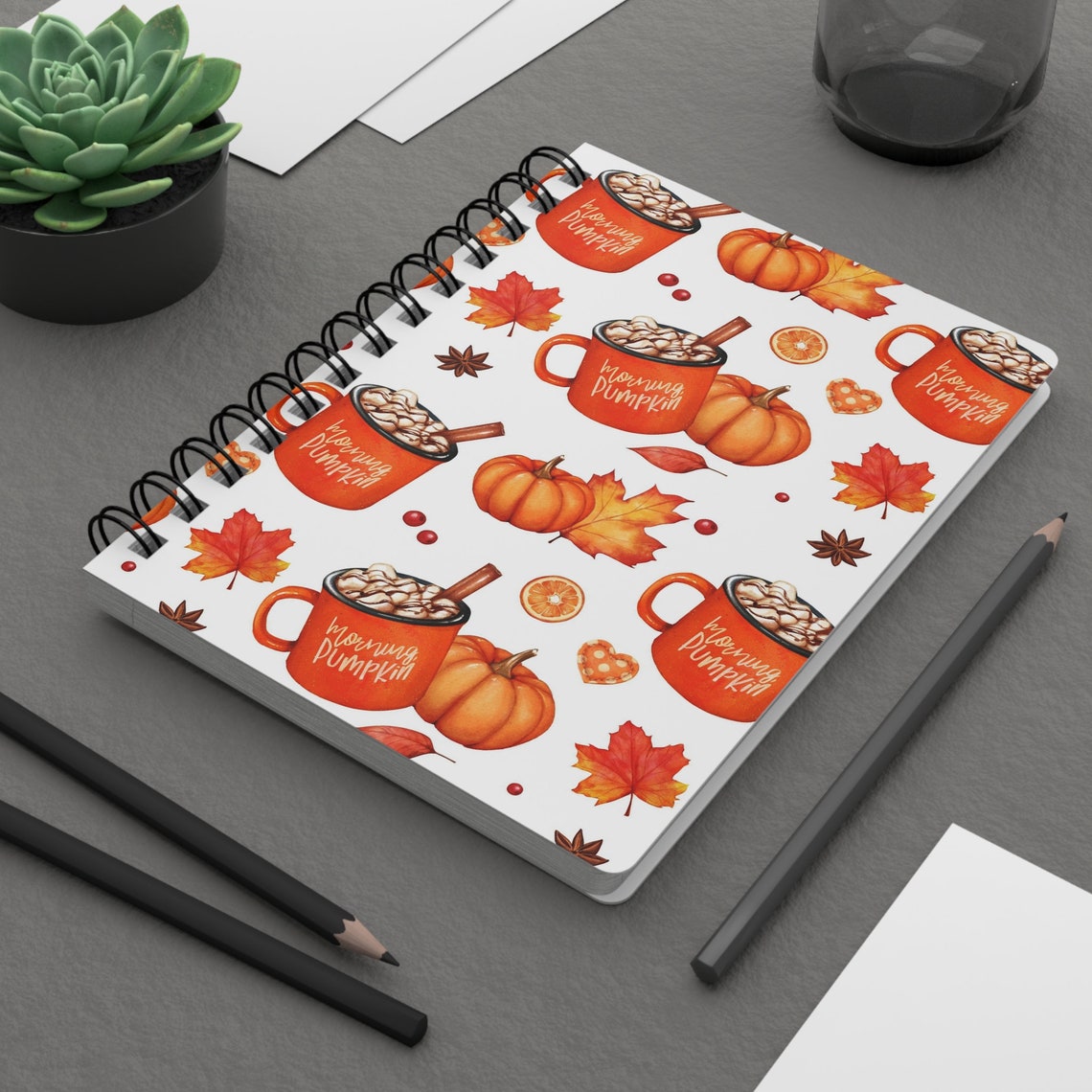 Fall Pumpkins Spiral Journal, Diary, Lined Journal for Women, Coffee ...