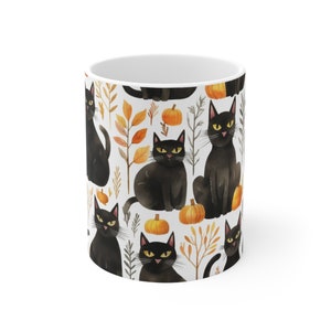 Black Cat Coffee Mug, Farmhouse, Fall Coffee Cup, Pumpkins, Halloween ...