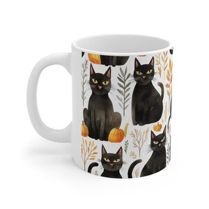 Black Cat Coffee Mug, Farmhouse, Fall Coffee Cup, Pumpkins, Halloween ...