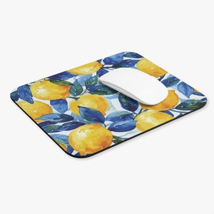 Amalfi Lemon Mouse Pad, Preppy Decor, Watercolors, Mousepad, Leaf Print ...