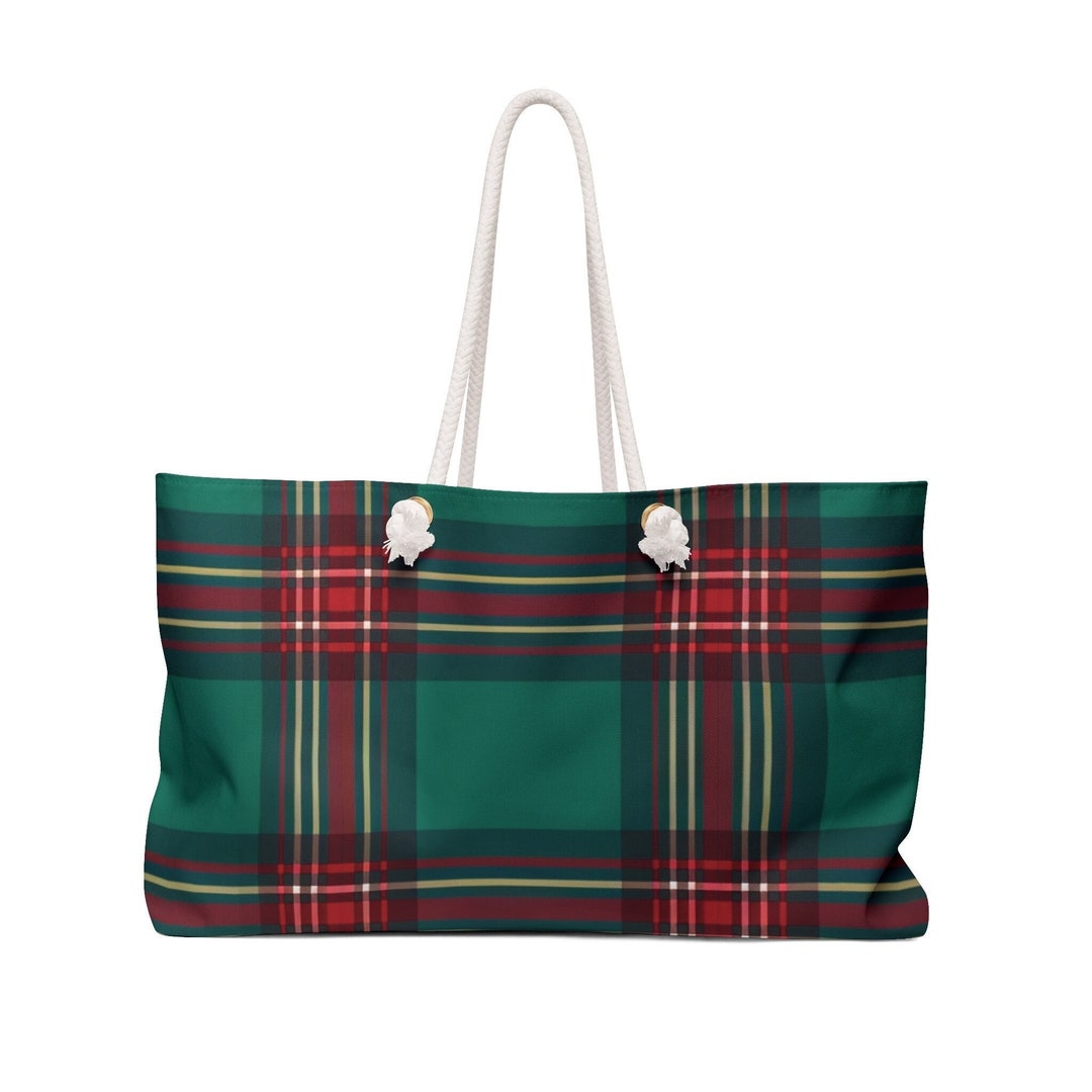 Christmas Tote Bag, Carry on Luggage, Tartan, Overnight Bag, Preppy ...