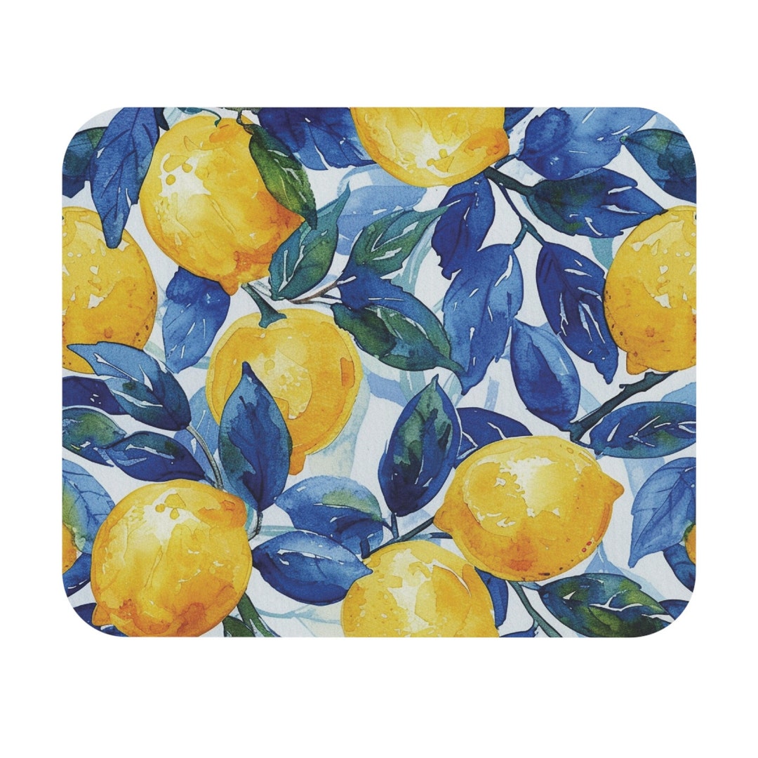 Amalfi Lemon Mouse Pad, Preppy Decor, Watercolors, Mousepad, Leaf Print ...