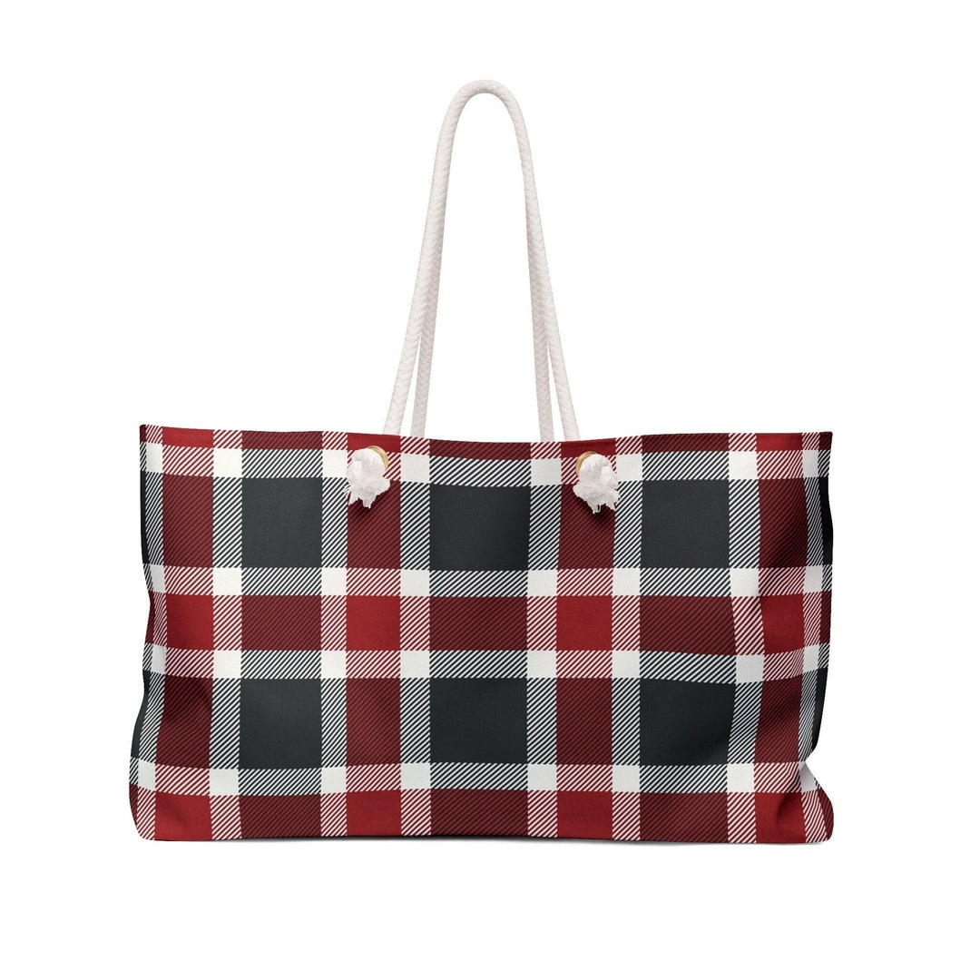 Christmas Tote Bag, Carry on Luggage, Reusable, Tartan, Overnight Bag ...