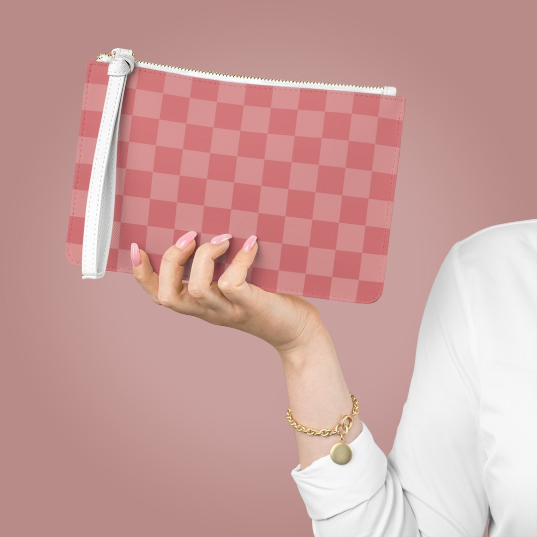 Pink Checkerboard Wristlet, Phone Wallet, Faux Leather Wallet ...