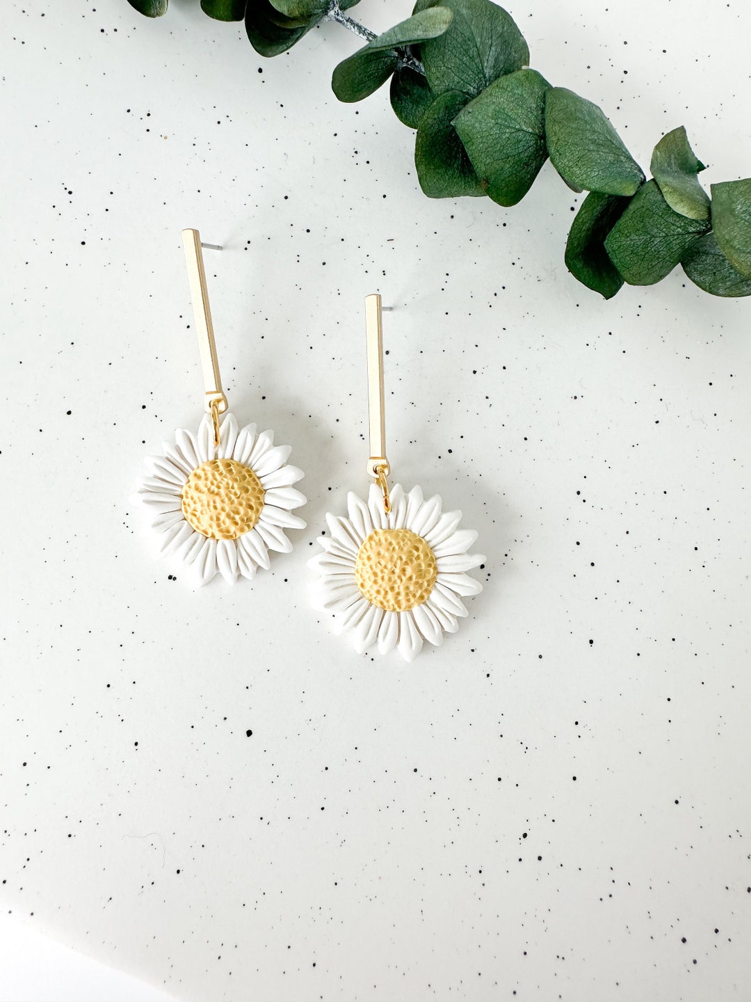 Daisy Flower Earrings, Statement Flower Earrings, White Daisy Earrings ...
