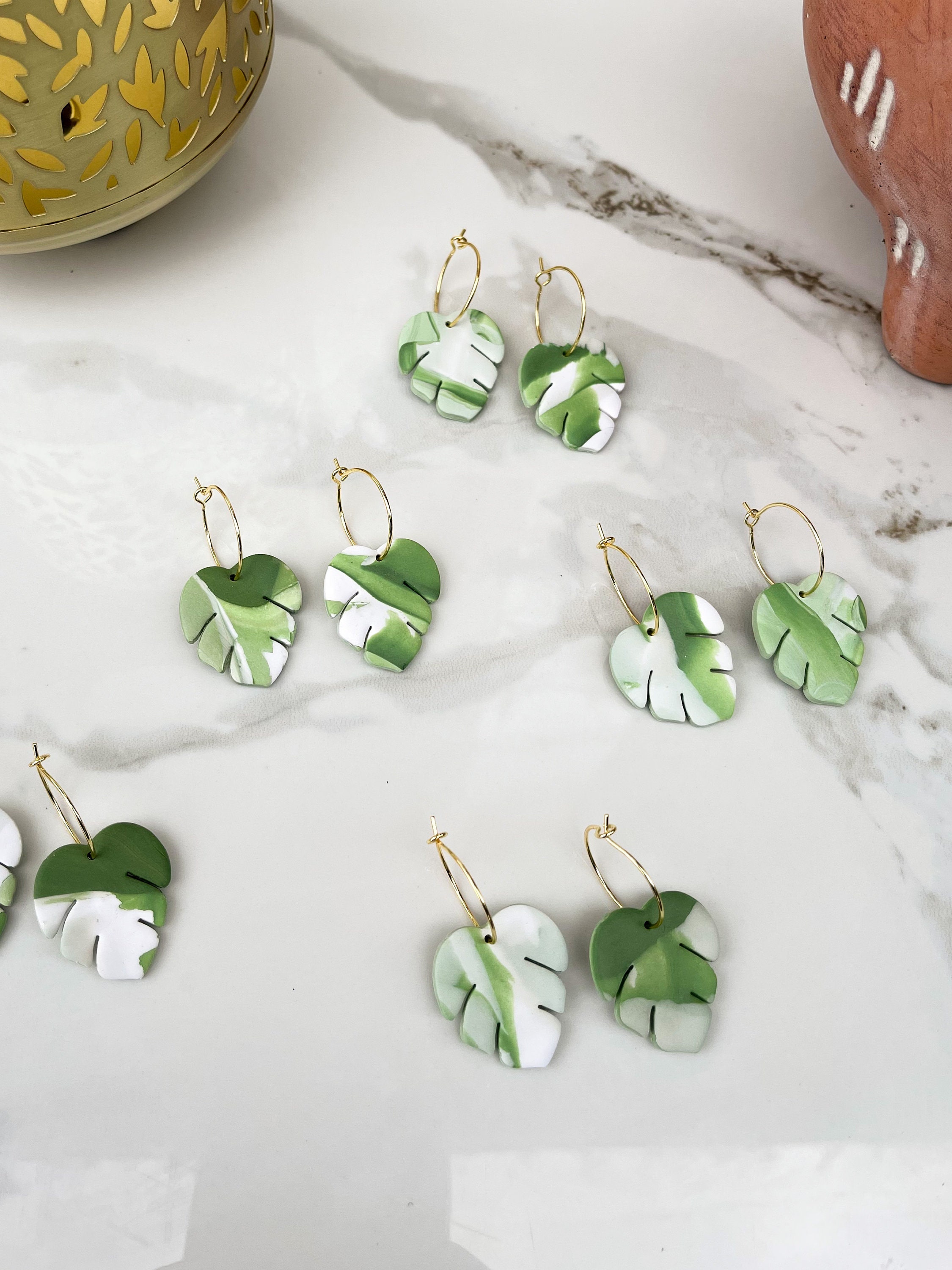 Monstera Earrings Variegated Monstera Earrings Jungle Leaf | Etsy