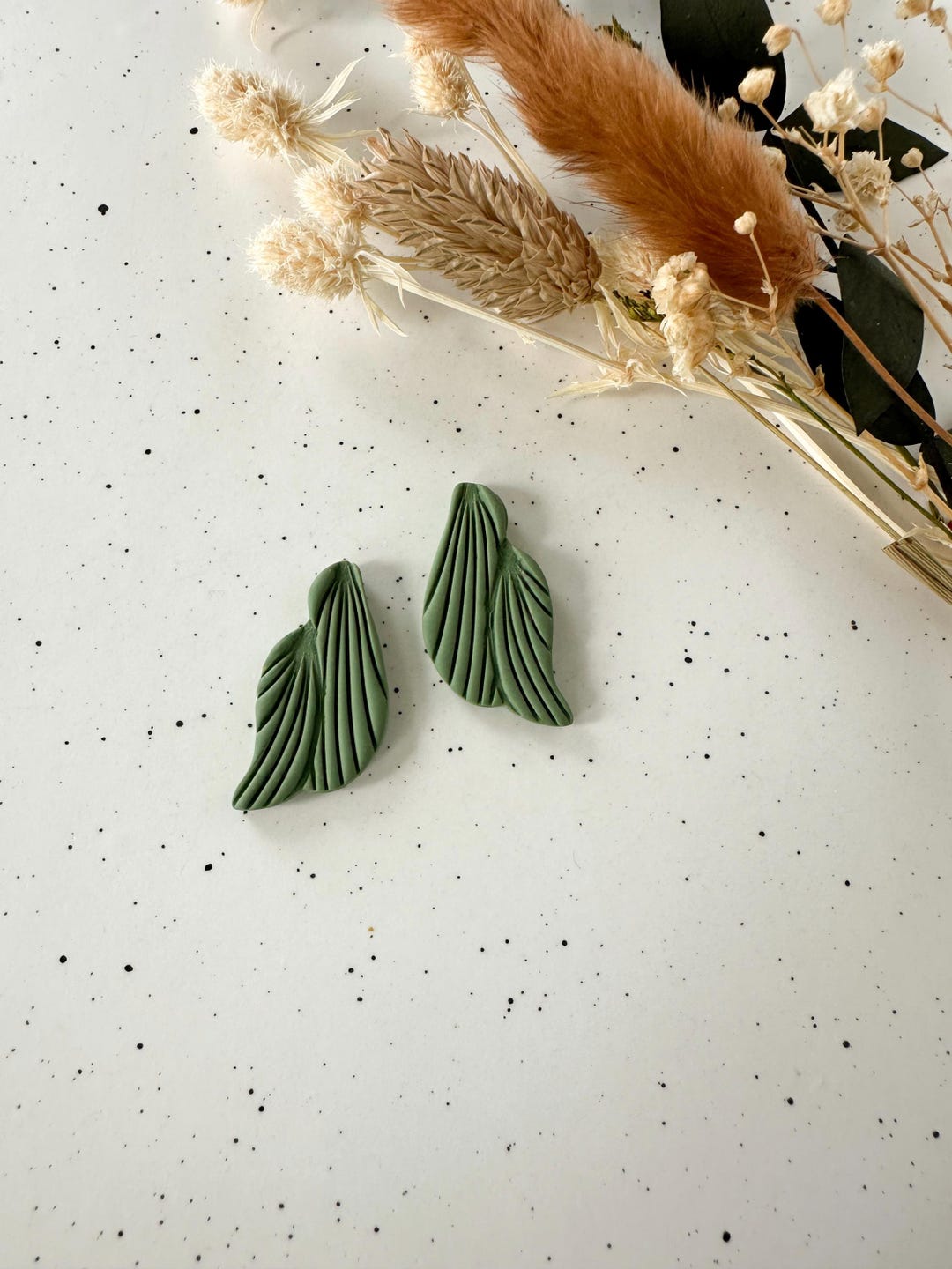 Olive Green Polymer Clay Stud Earrings: Statement Jewelry - Etsy