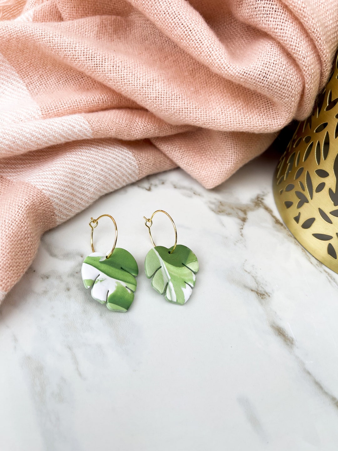 Monstera Earrings, Variegated Monstera Earrings, Jungle Leaf Earrings ...
