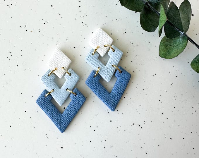Blue Dangly Earrings, Spring Statement Earrings, Summer Statement ...