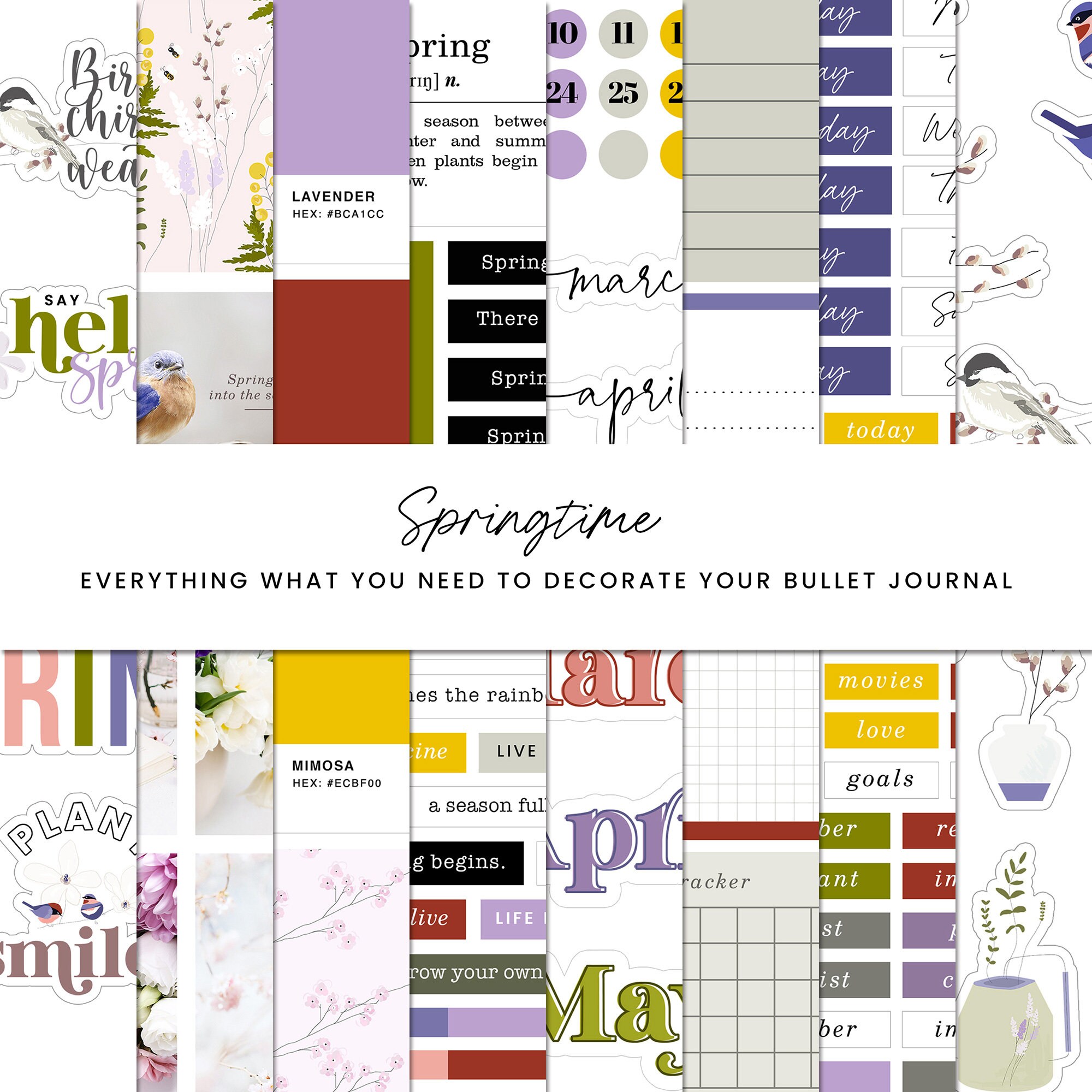 Springtime Printable Journal Kit, Planner and Bujo Stickers, Print and ...