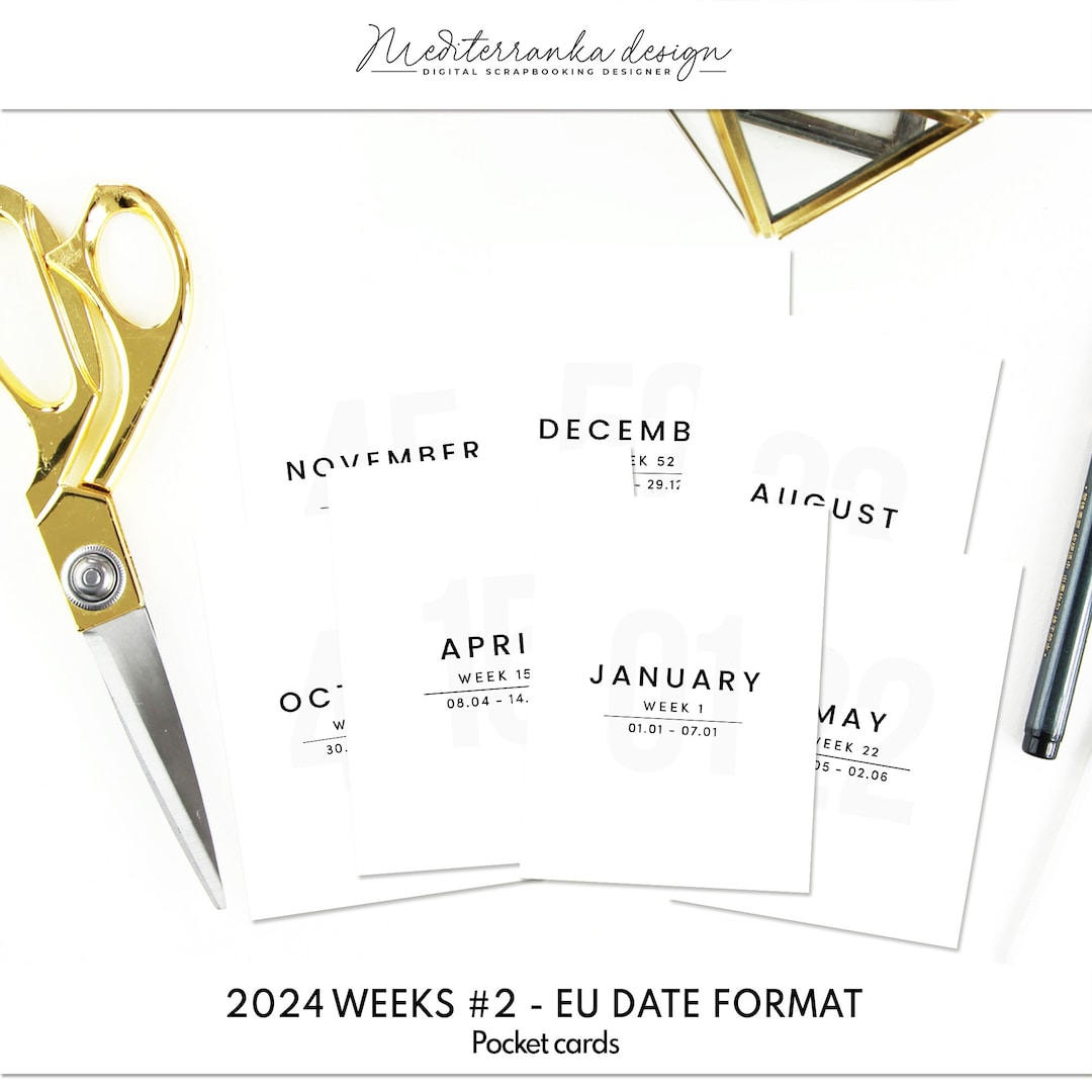 2024 Week Numbers Pocket Cards, EU Date Format, Digital Project Life ...