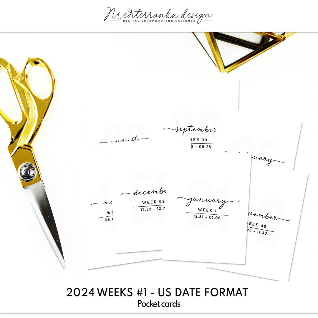 2024 Week Numbers Pocket Cards, US Date Format, Digital Project Life ...