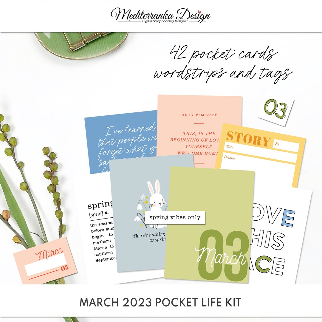 March 2023 Printable Pocket Cards Journaling Cards Project Life Cards ...