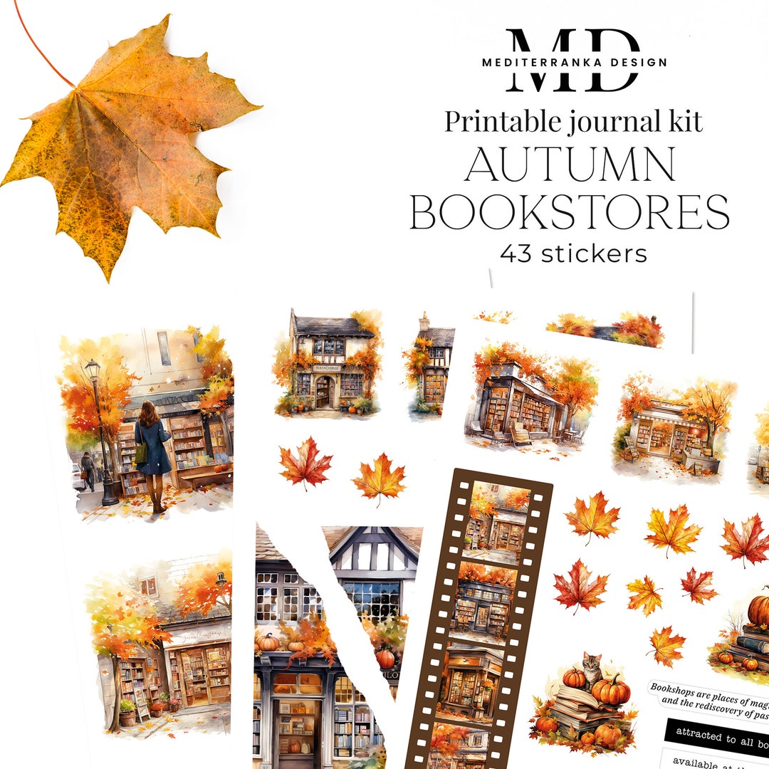 Autumn Bookstores Printable Planner and Bujo Aesthetic Stickers, Junk ...
