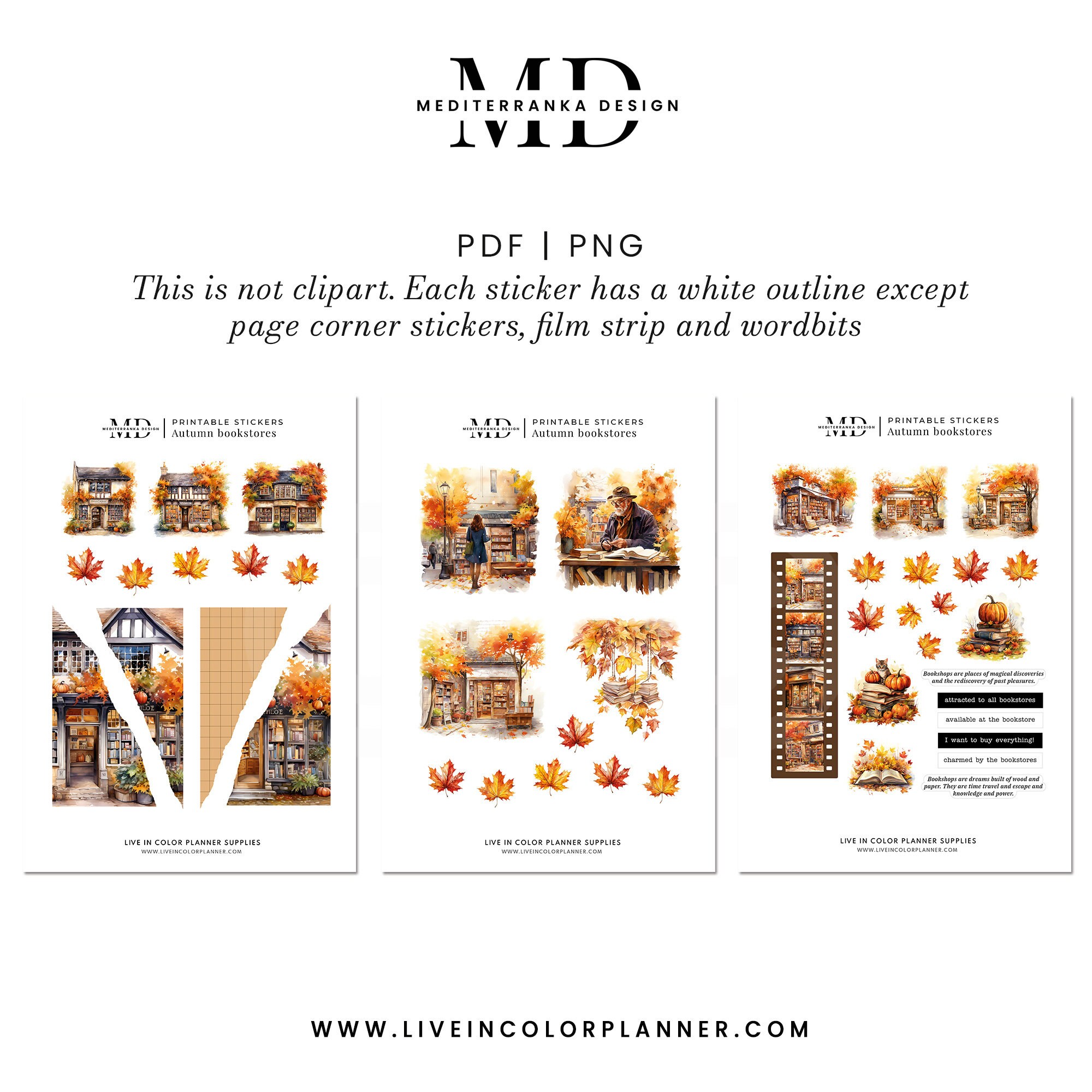 Autumn Bookstores Printable Planner and Bujo Aesthetic Stickers, Junk ...