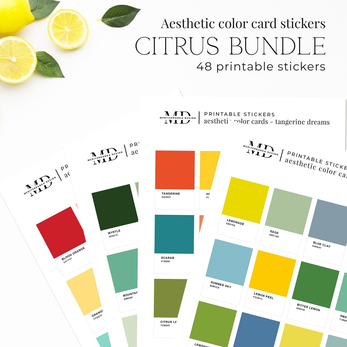 Citrus Printable Color Swatch Pantone Style Planner and Bujo Aesthetic ...