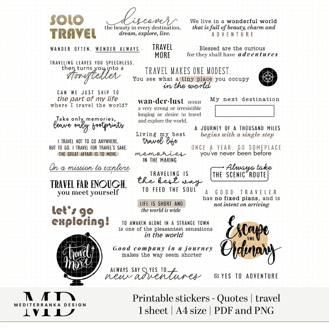 Travel Printable Stickers Bujo Quote Stickers Planner Sticker Sheets ...