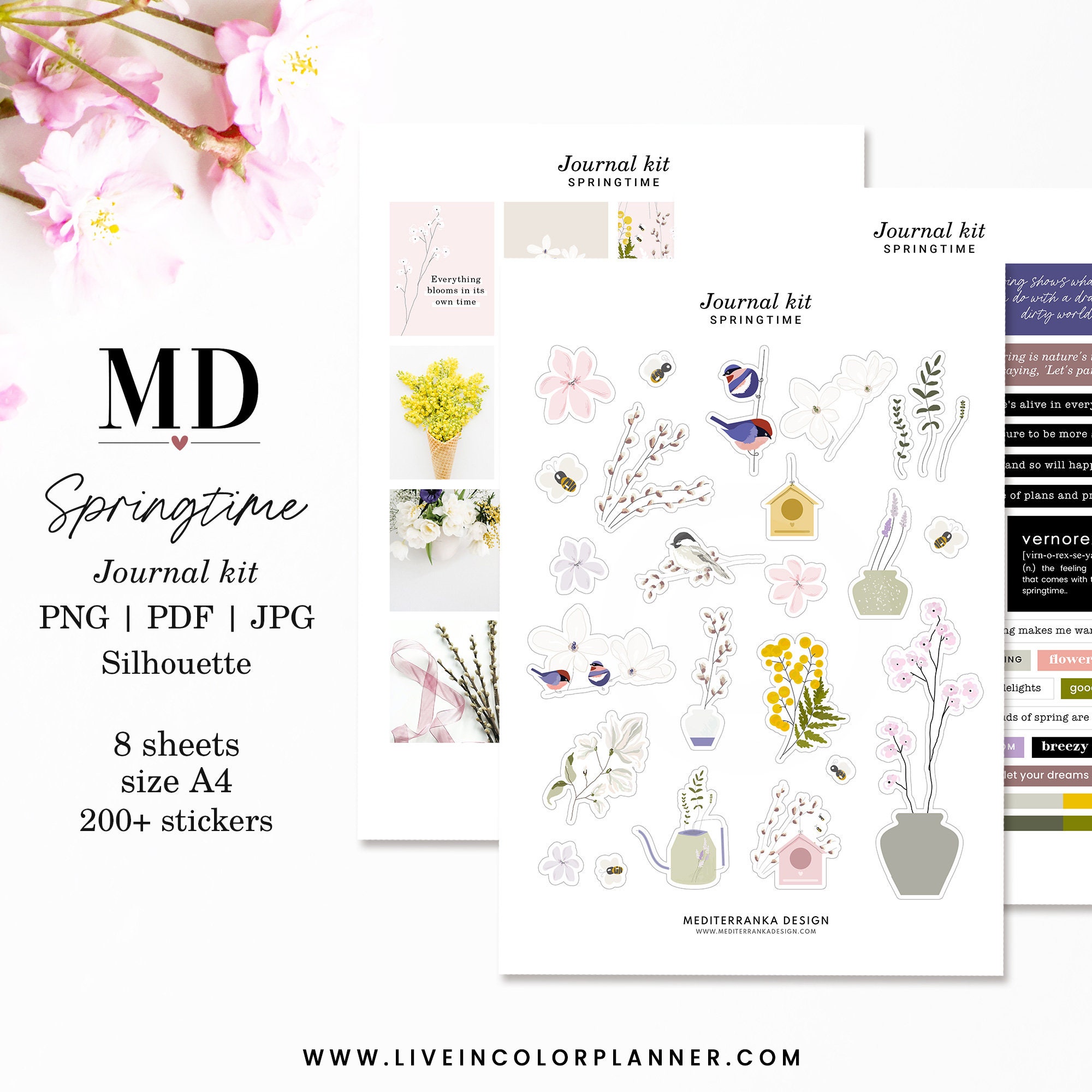 Springtime Printable Journal Kit, Planner and Bujo Stickers, Print and ...