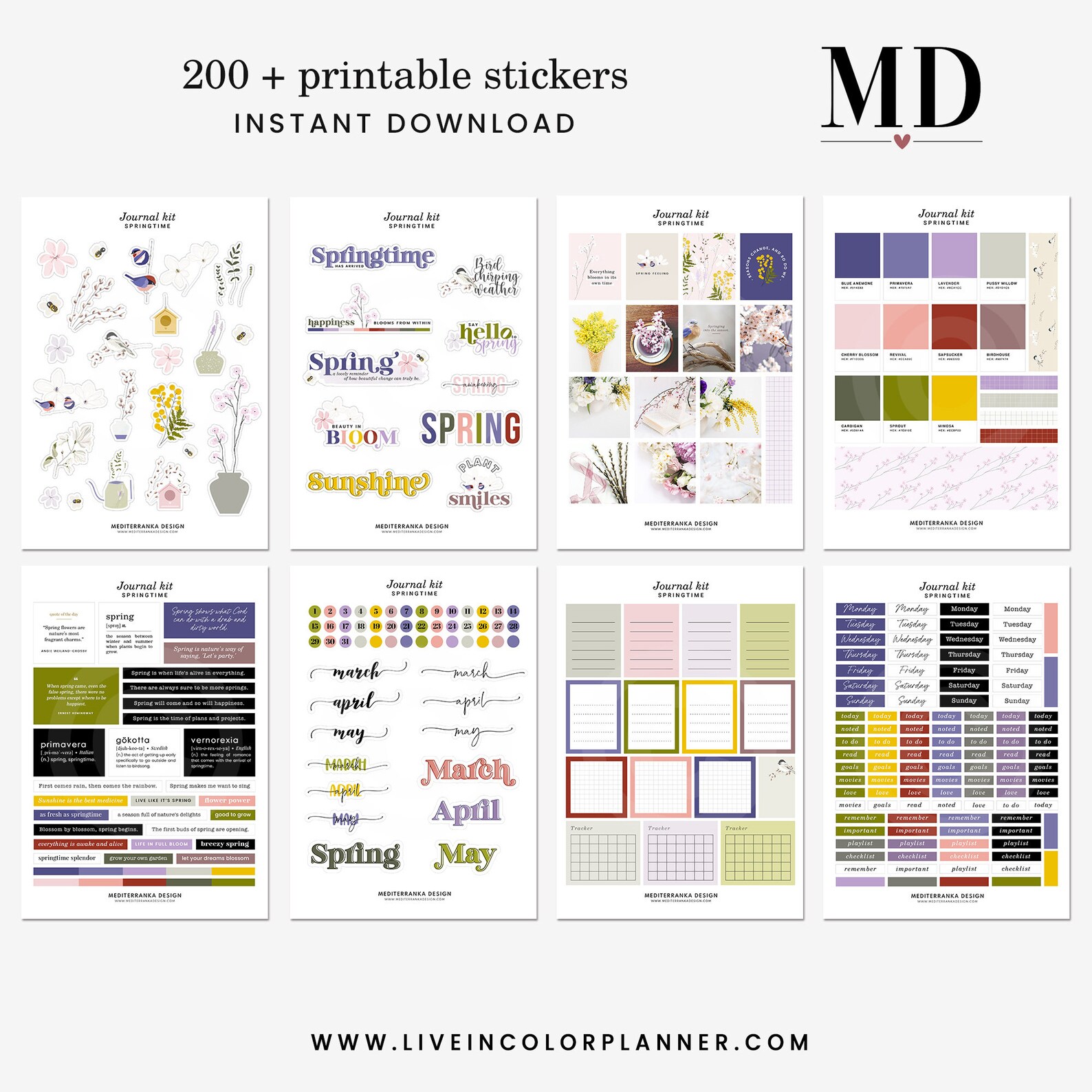 Springtime Printable Journal Kit, Planner and Bujo Stickers, Print and ...