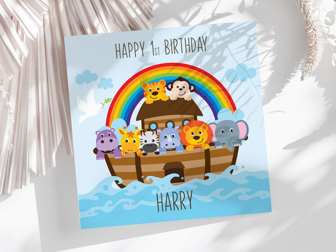 1st Birthday Card, Noah's Ark, Boy, Girl, Personalised Birthday Card ...