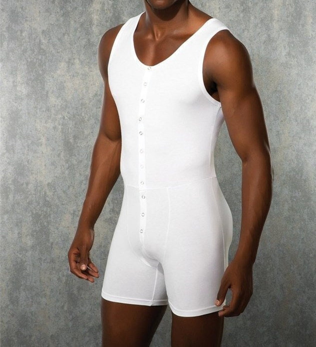 Men's Natural Snap Fastener Wide Collar Normal Leg Body\ Unions Suit ...