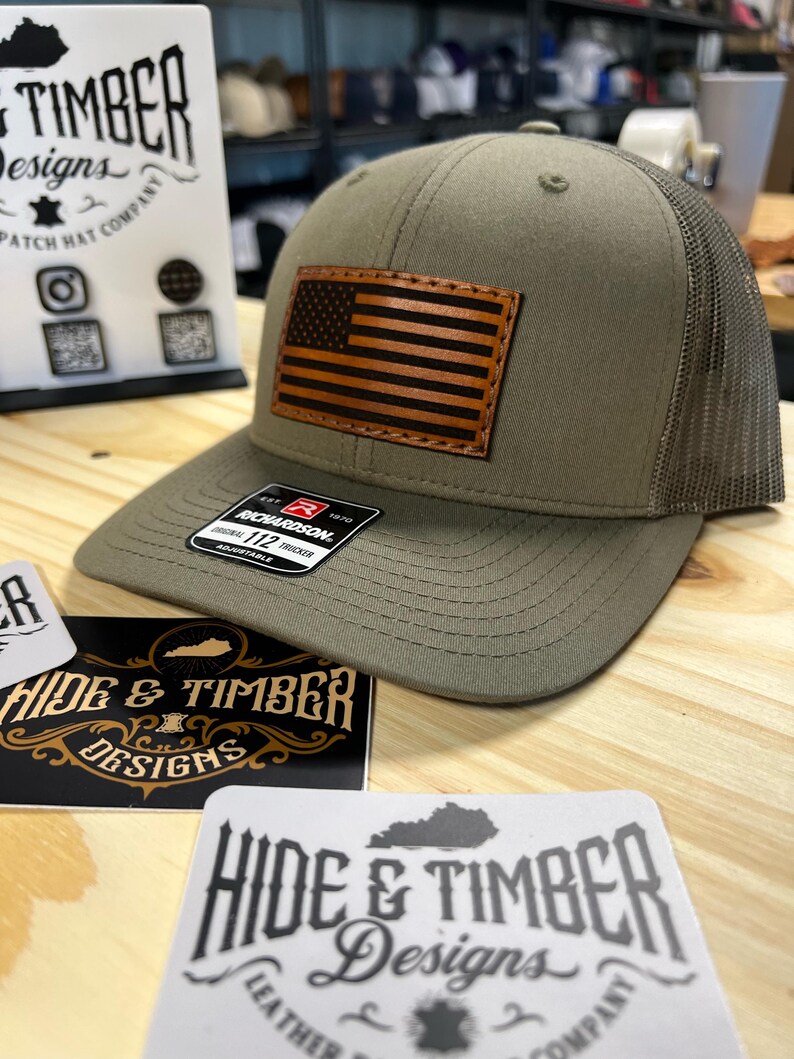 American Flag Leather Patch Hat - Etsy