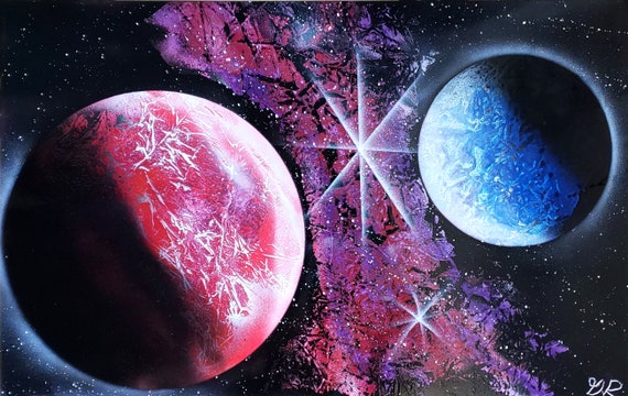 Red and Blue Planets - Etsy