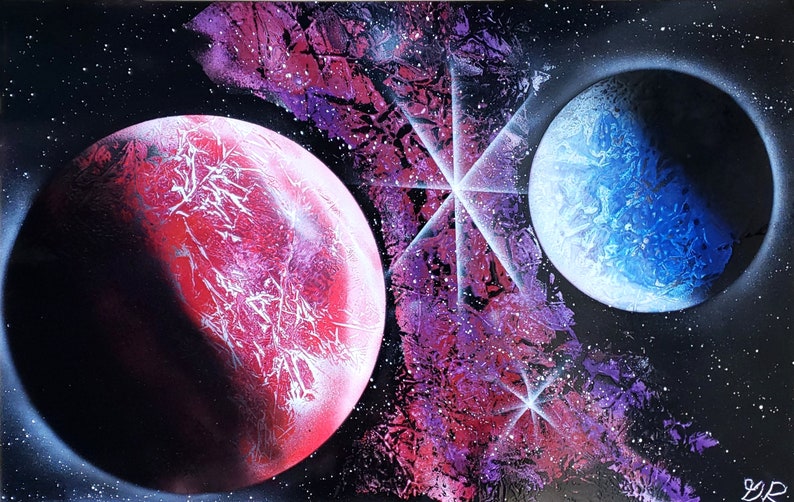 Red and Blue Planets - Etsy