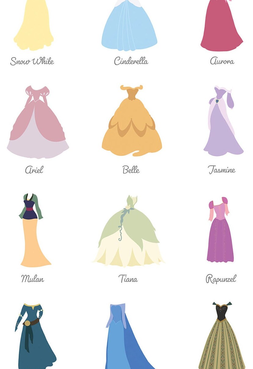 Disney Princess Dresses Print Simple Dress Design. Disney | Etsy