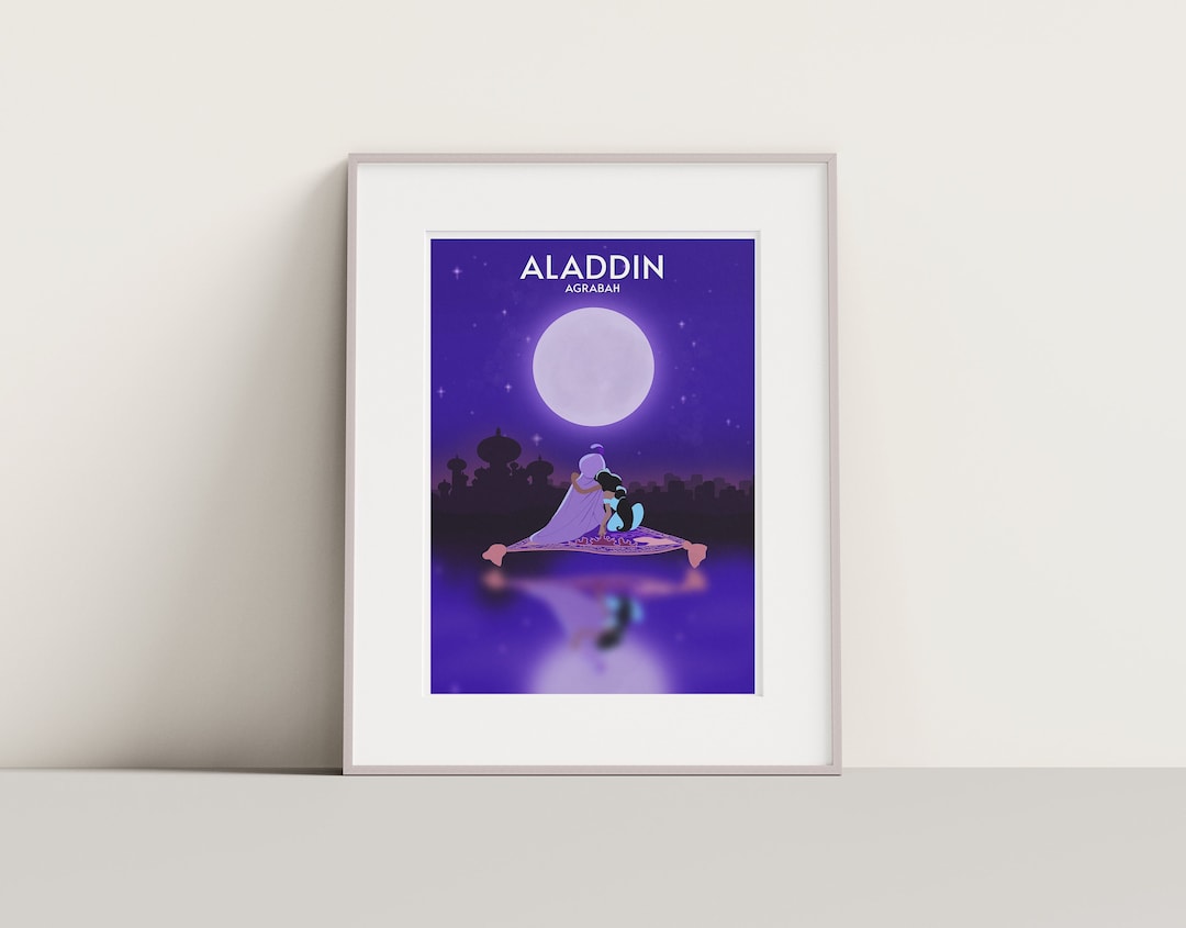 Aladdin Travel Poster. Disney Film Print, Princess Jasmine and Aladdin ...