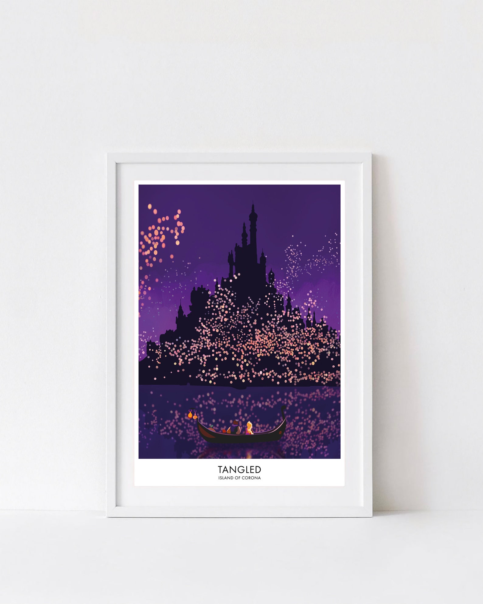 Tangled Movie Poster: Rapunzel Castle, Island of Corona Travel Art ...
