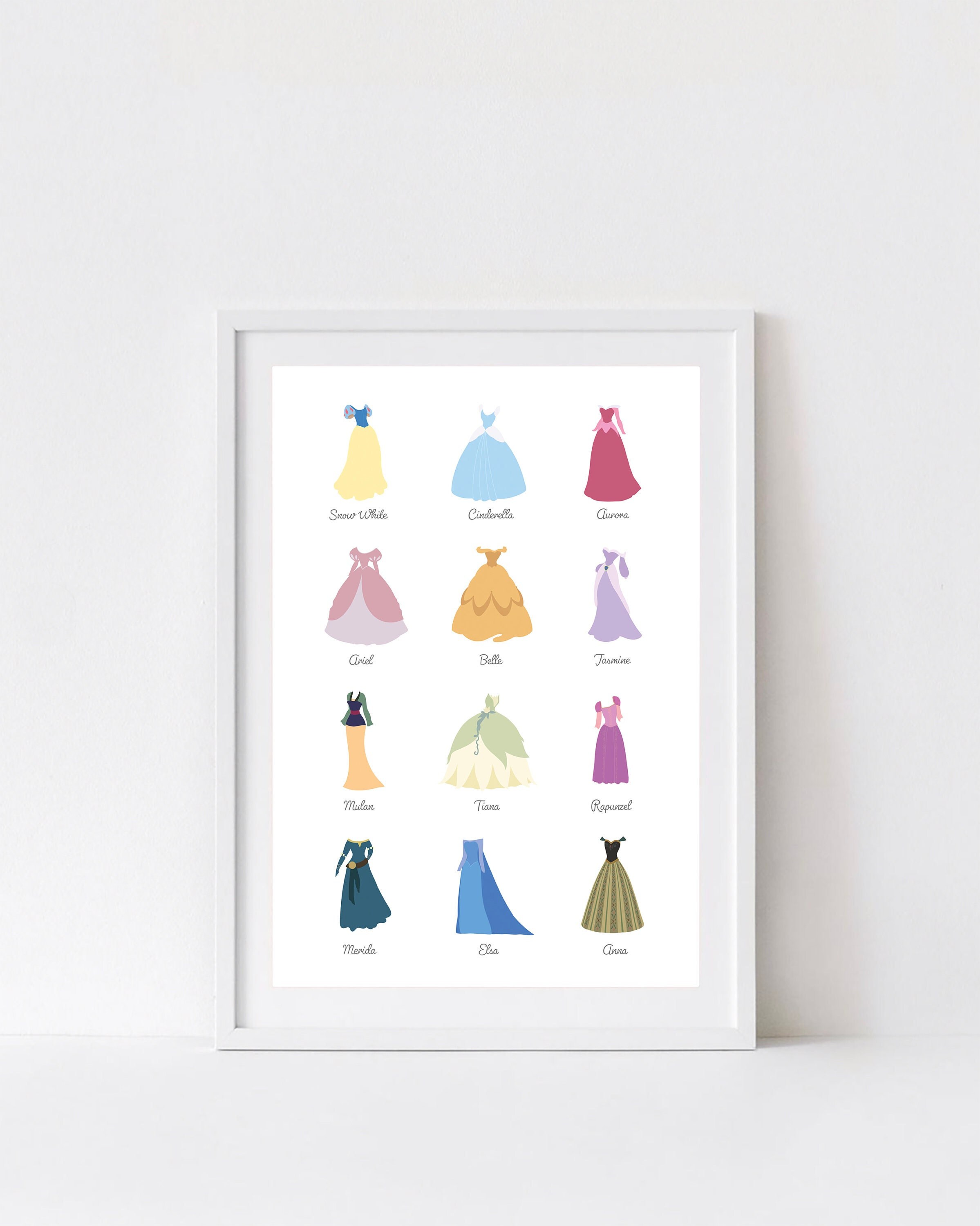 Disney Princess Dresses Print Simple Dress Design. Disney | Etsy