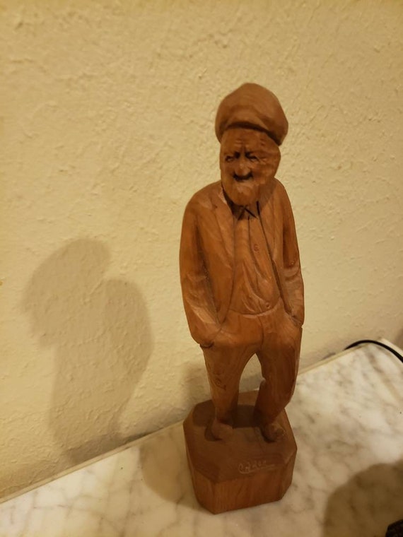 Vintage Signed Paul Caron Wood Carved Statue. Triplejsoddities - Etsy
