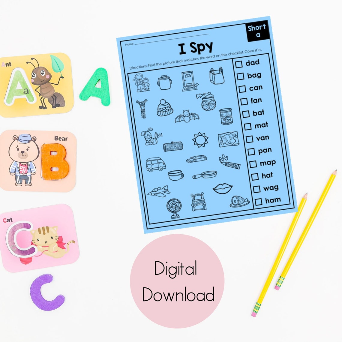 No Prep CVC Printable Worksheets Games Short Vowel Sounds Kindergarten ...