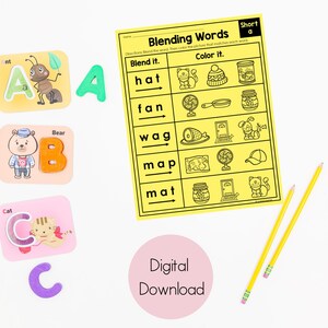 No Prep CVC Printable Worksheets Games Short Vowel Sounds Kindergarten ...