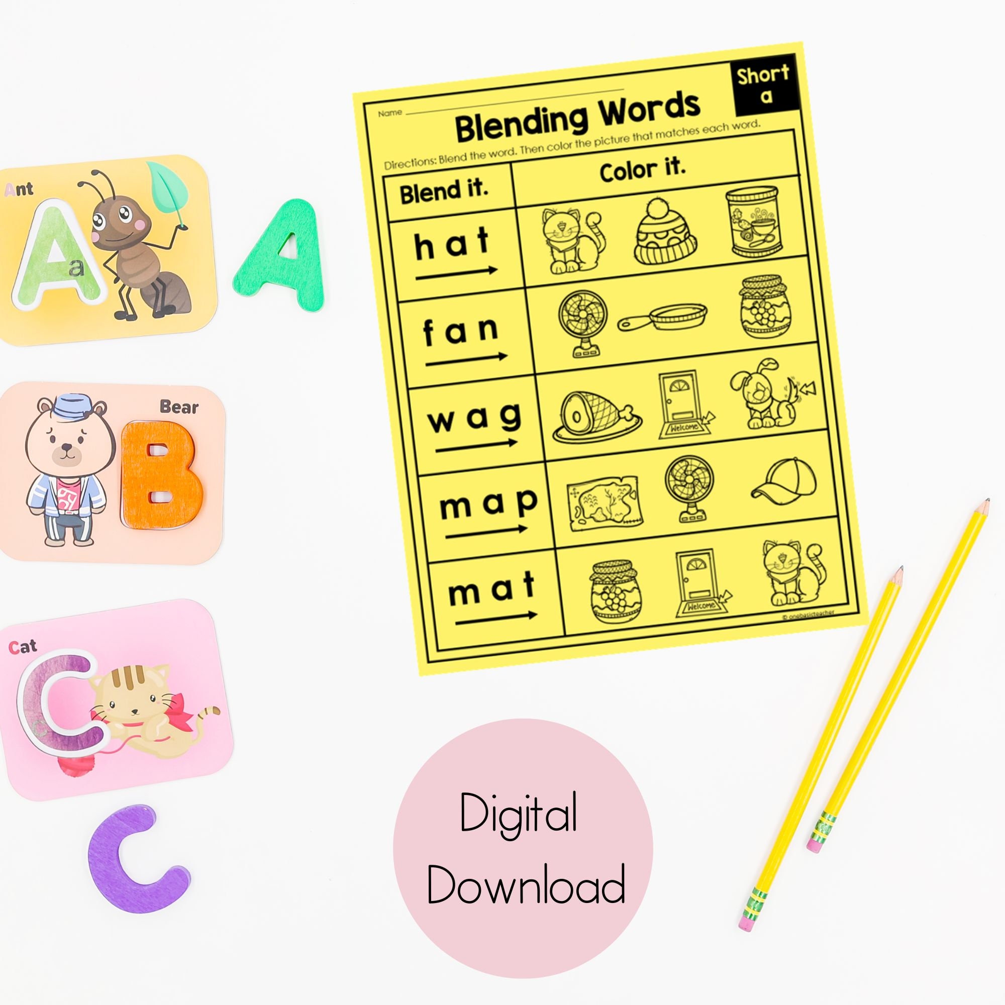 No Prep CVC Printable Worksheets Games Short Vowel Sounds Kindergarten ...