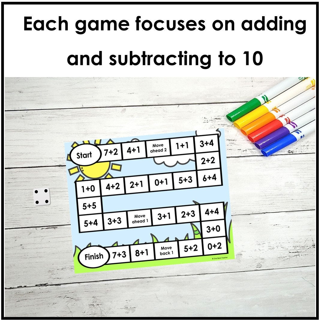 Addition and Subtraction to 10 Games, First Grade Math, Elementary Math ...
