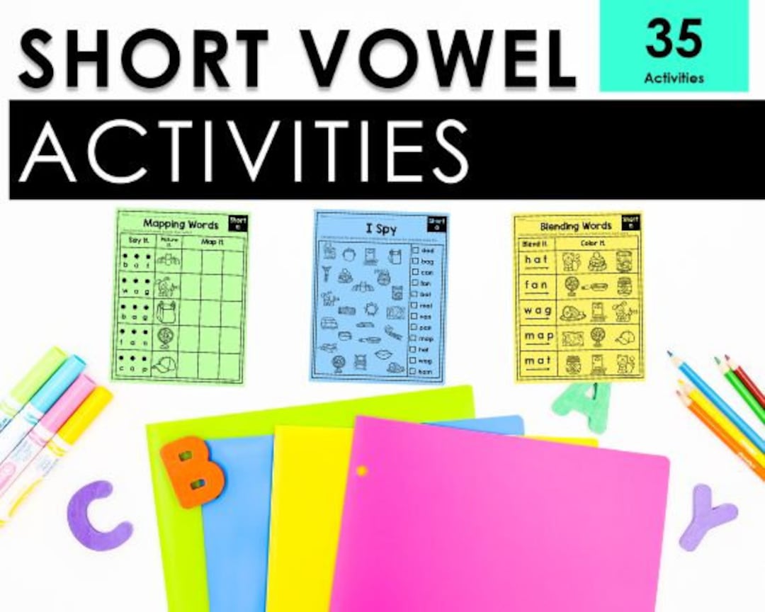 No Prep CVC Printable Worksheets Games Short Vowel Sounds Kindergarten ...