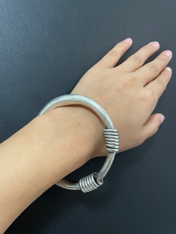 Hmong Silver Arm Band Hmong Silver .925 Charm Adjustable Bracelet