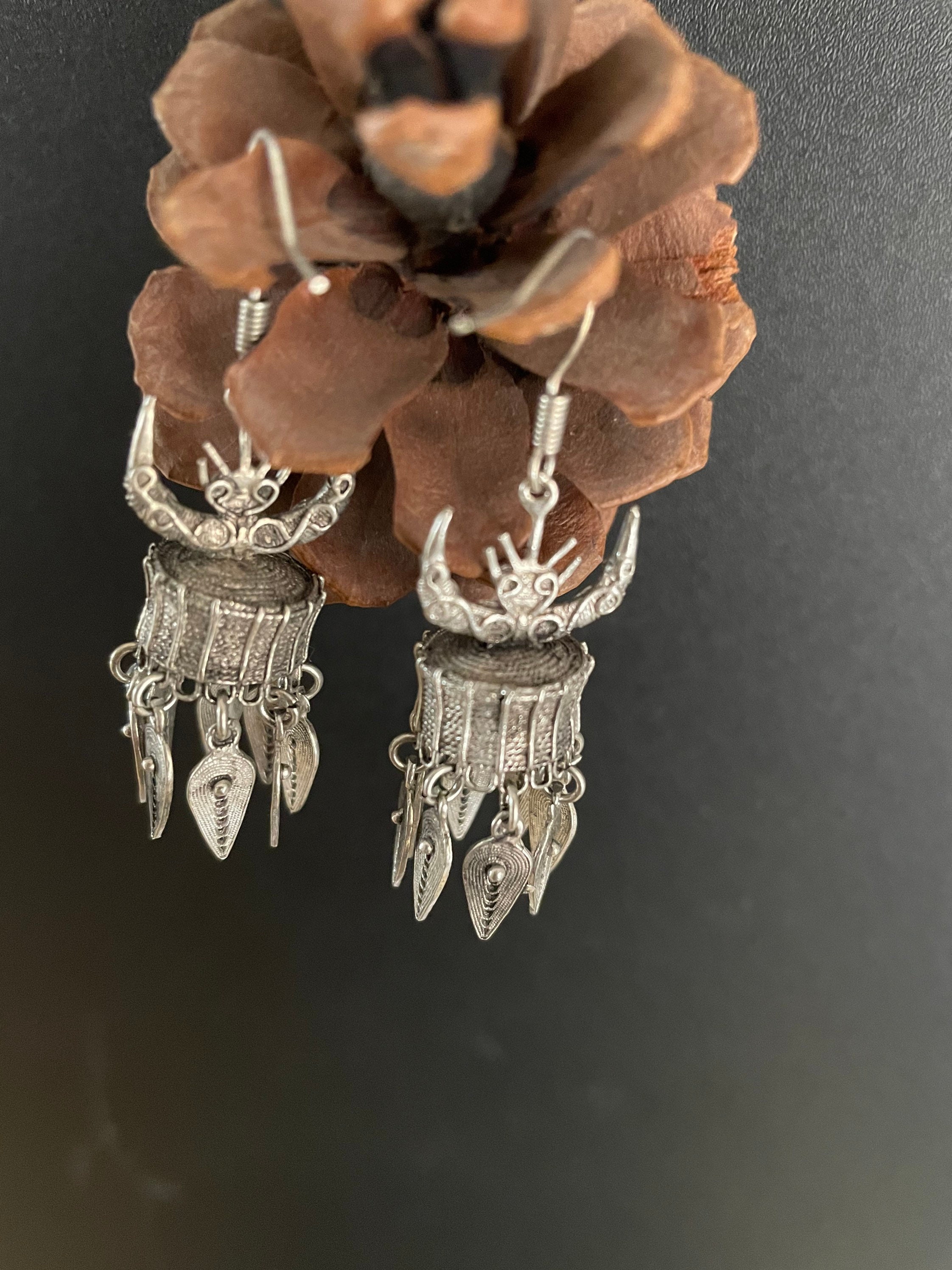 One Pair Hmong Silver Earrings,vintage Earrings,miao Symbol Design,miao ...