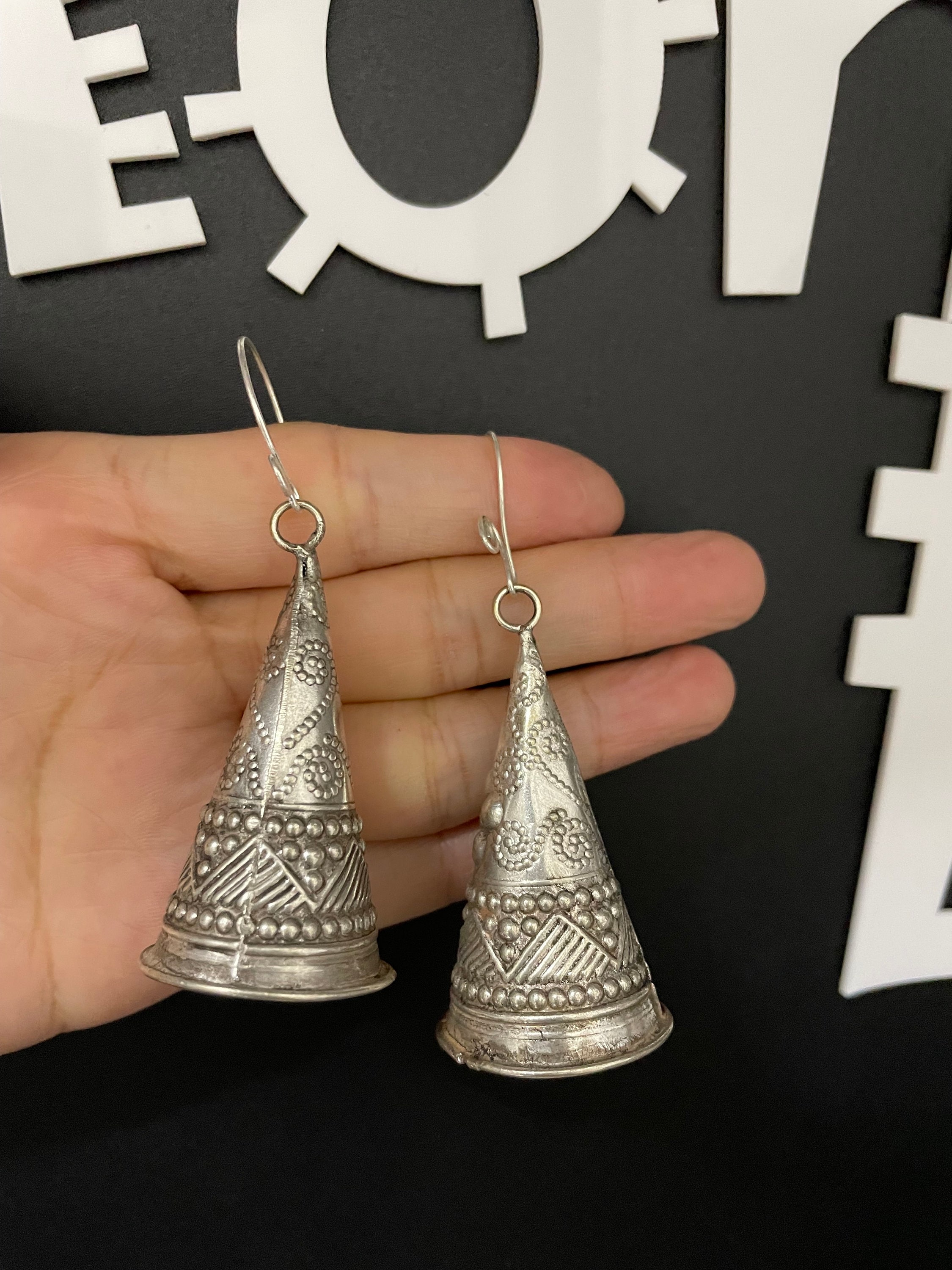 One Pair Hmong Silver Earringsexaggerated Stylevintage - Etsy
