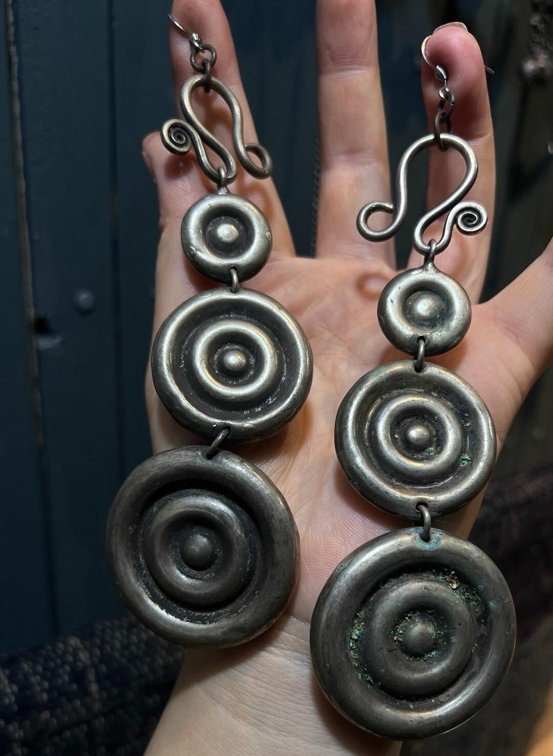 One Pair Hmong Silver,vintage Earrings,circle Design,sweater Detective ...