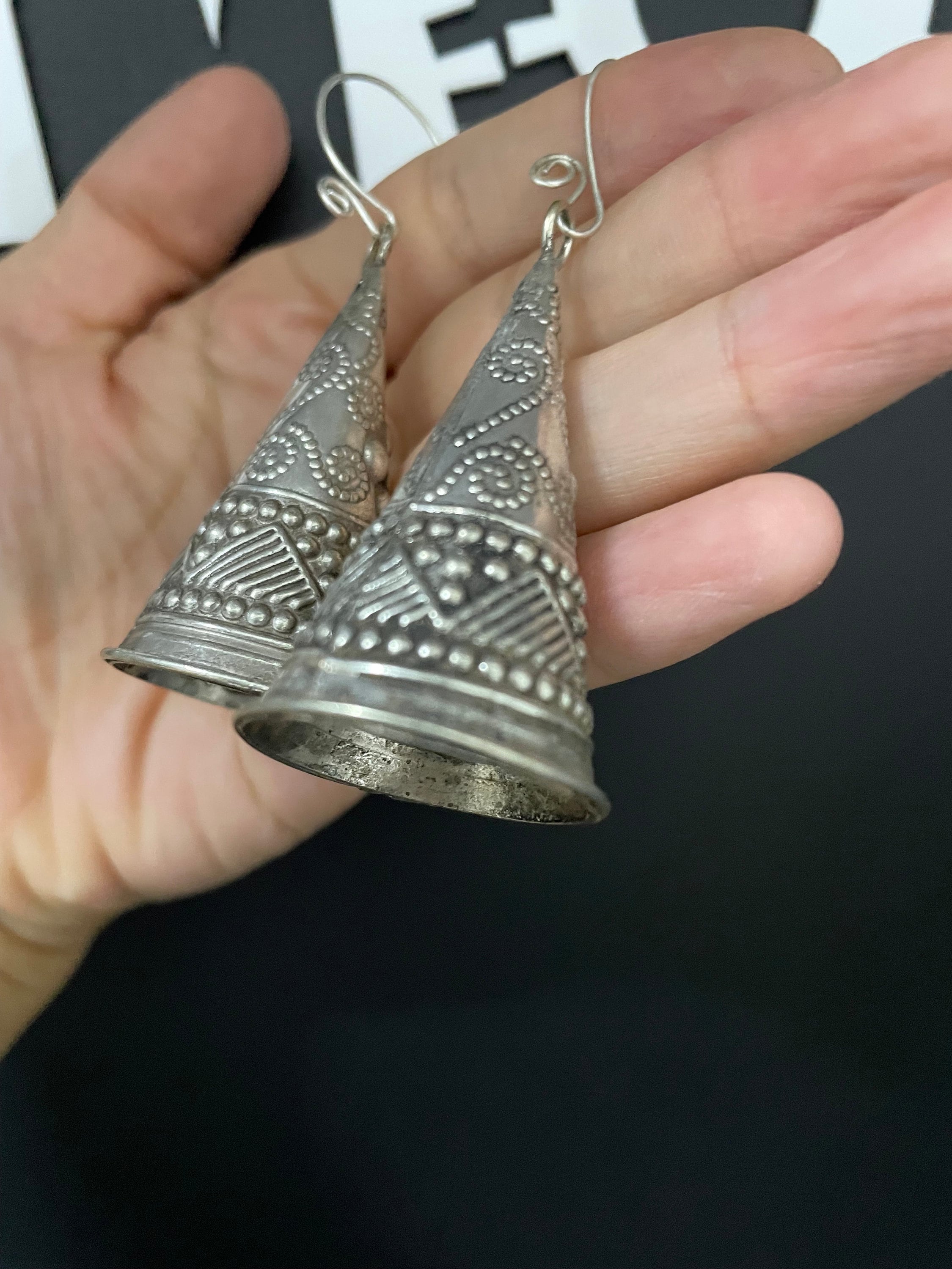 One Pair Hmong Silver Earringsexaggerated Stylevintage - Etsy